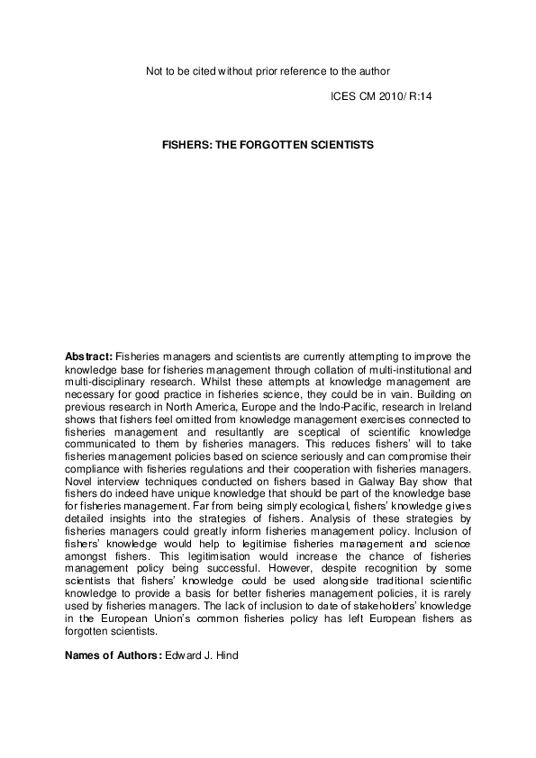 (PDF) Fishers: the forgotten scientists