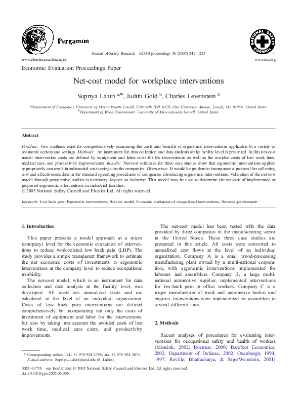 (PDF) Net-cost model for workplace interventions