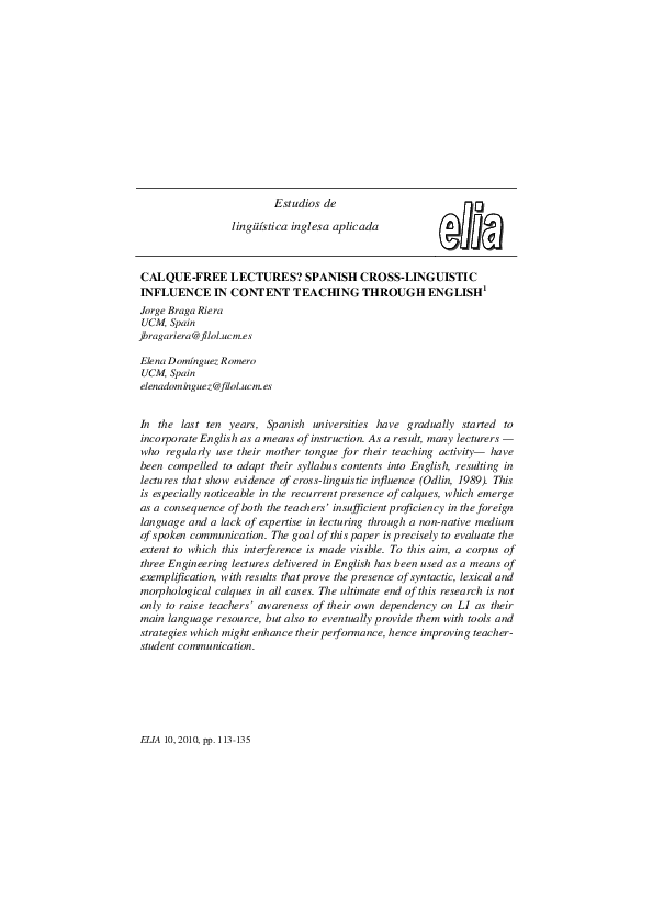 (PDF) “Calque-free lectures? Spanish cross-linguistic influence in ...