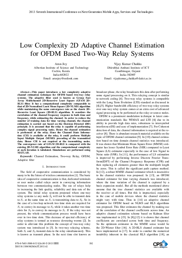(PDF) Low Complexity 2D Adaptive Channel Estimation for OFDM Based Two-Way Relay Systems