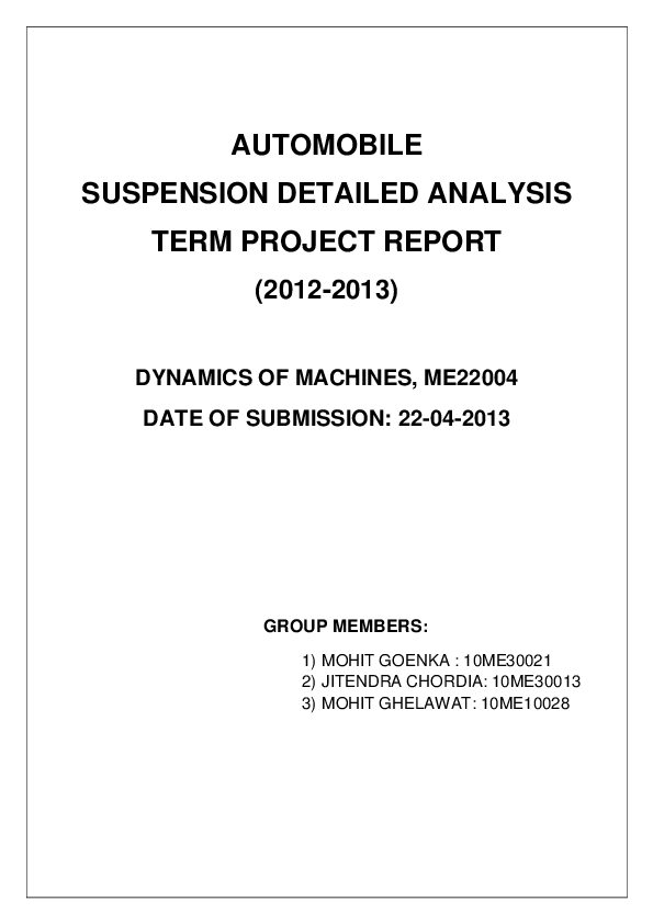 (PDF) AUTOMOBILE SUSPENSION DETAILED ANALYSIS TERM PROJECT REPORT