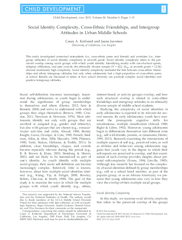 (PDF) Social identity complexity, cross-ethnic friendships, and ...
