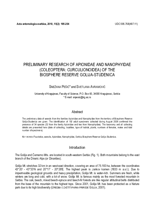 (PDF) PRELIMINARY RESEARCH OF APIONIDAE AND NANOPHYIDAE (COLEOPTERA ...