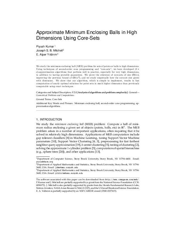 (PDF) Approximate minimum enclosing balls in high dimensions using core-sets