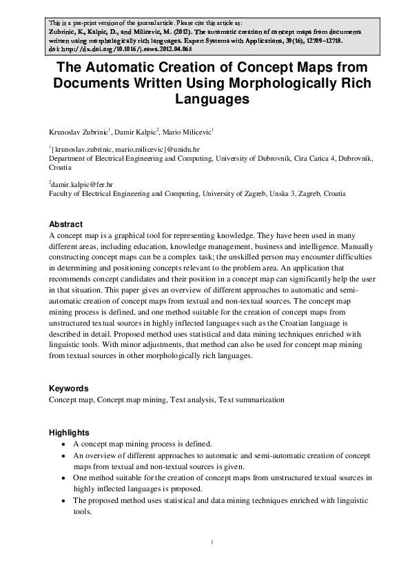 (PDF) The Automatic Creation of Concept Maps from Documents Written ...