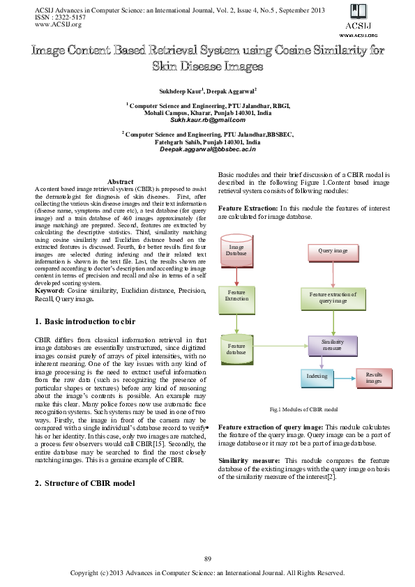 Pdf Image Content Based Retrieval System Using Cosine Similarity For Skin Disease Images