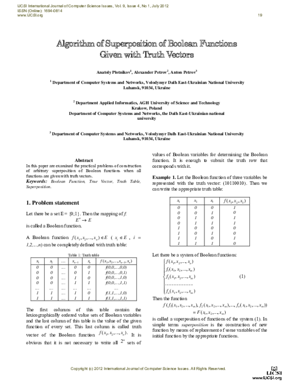 (PDF) Algorithm of Superposition of Boolean Functions Given with Truth Vectors the Dalh East ...