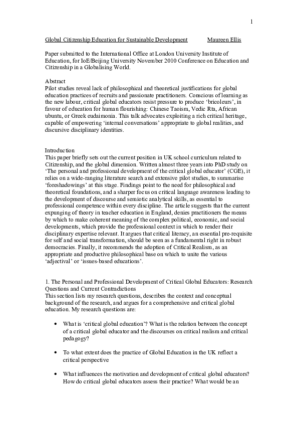 (DOC) Global Citizenship Education for Sustainable Development