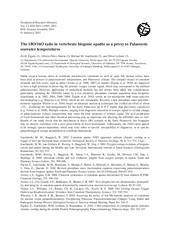 (PDF) The 18O/16O ratio in vertebrate biogenic apatite as a proxy to ...