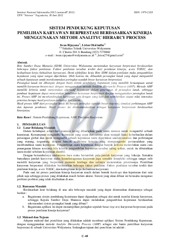 (PDF) SISTEM PENDUKUNG KEPUTUSAN PEMILIHAN KARYAWAN BERPRESTASI BERDASARKAN KINERJA MENGGUNAKAN ...