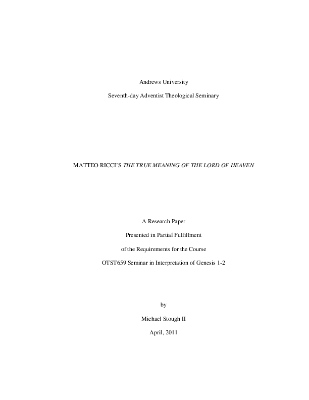 (PDF) Matteo Ricci's The True Meaning of the Lord of Heaven