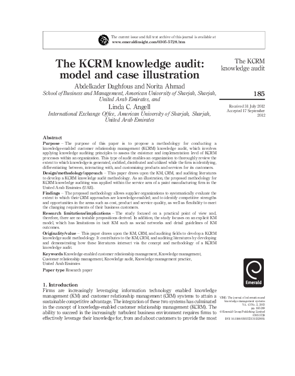 (PDF) The KCRM Knowledge Audit: Model and Case Illustration