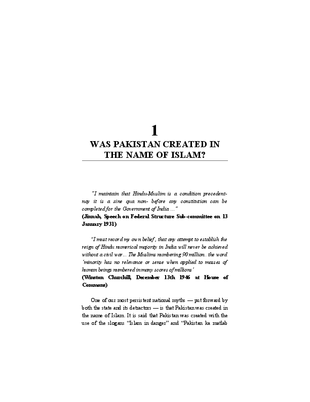 (DOC) Was Pakistan created in the name of Islam?