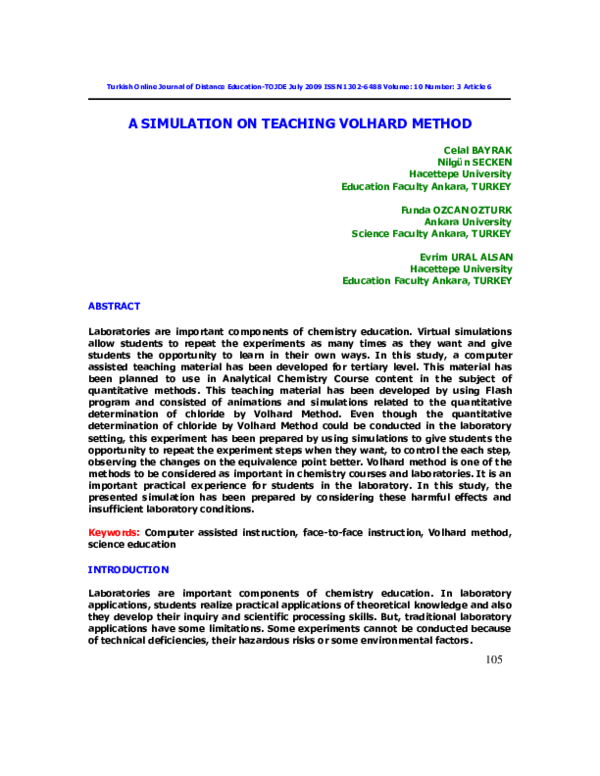 (PDF) A SIMULATION ON TEACHING VOLHARD METHOD