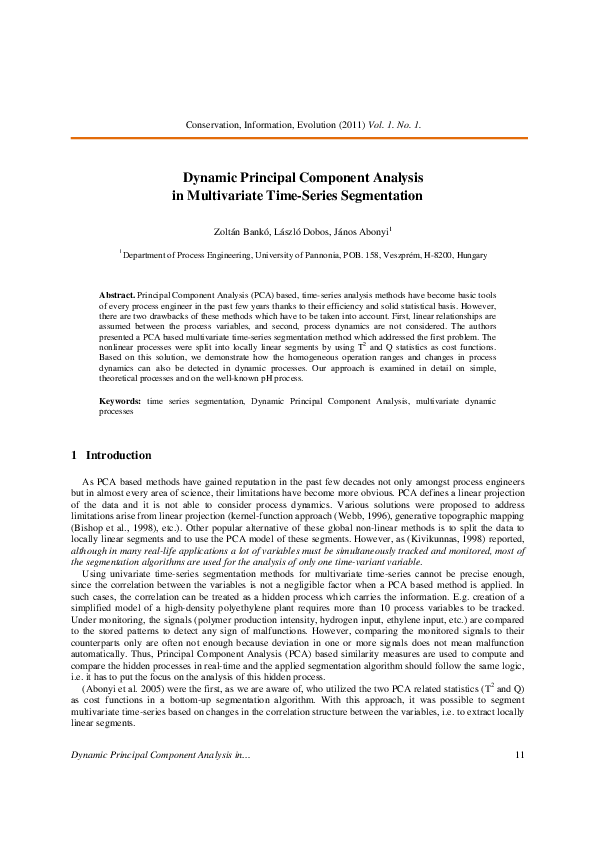 Pdf Dynamic Principal Component Analysis In Multivariate Time Series Segmentation
