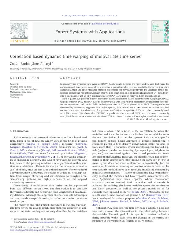 Pdf Correlation Based Dynamic Time Warping Of Multivariate Time Series