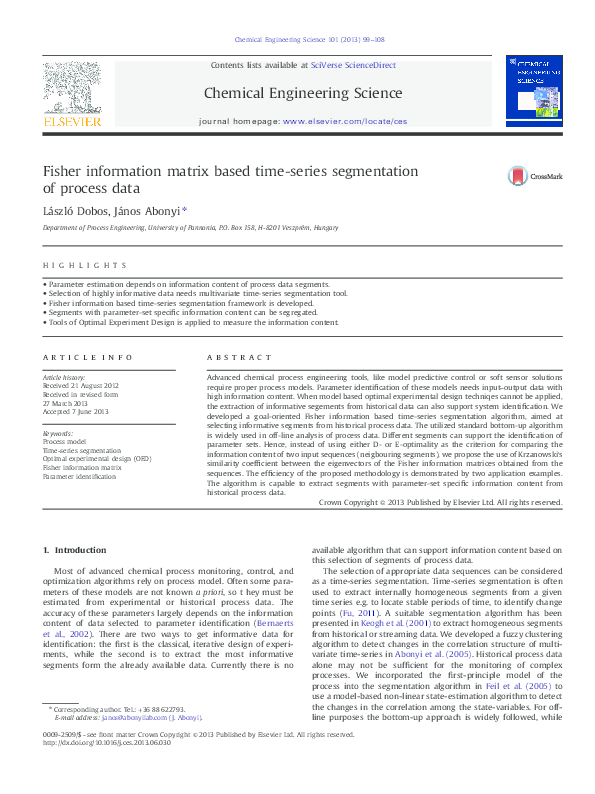 (PDF) Fisher information matrix based time-series segmentation of process data