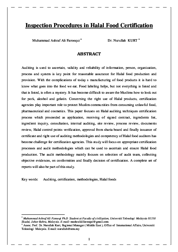 (PDF) Inspection Procedures in Halal Food Certification