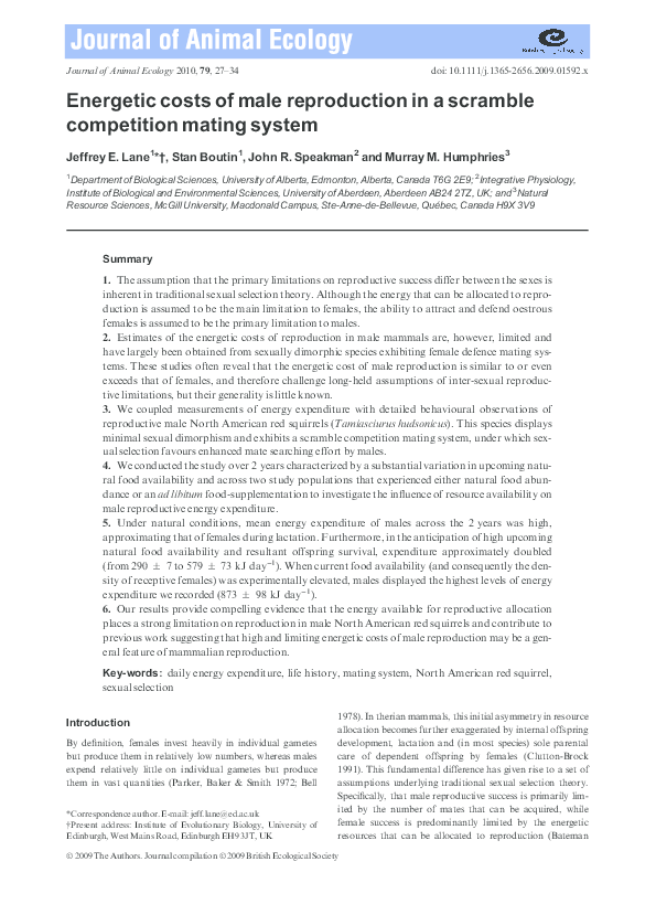 (PDF) Energetic costs of male reproduction in a scramble competition ...