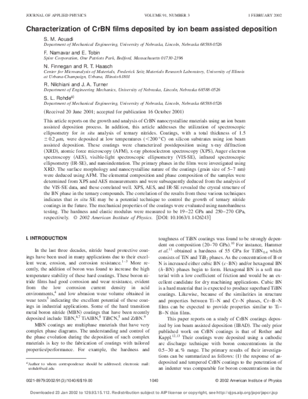 (PDF) Characterization of CrBN films deposited by ion beam assisted ...