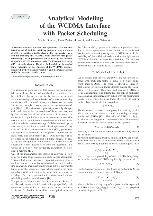 (PDF) Analytical Modeling of the WCDMA Interface with Packet Scheduling ...