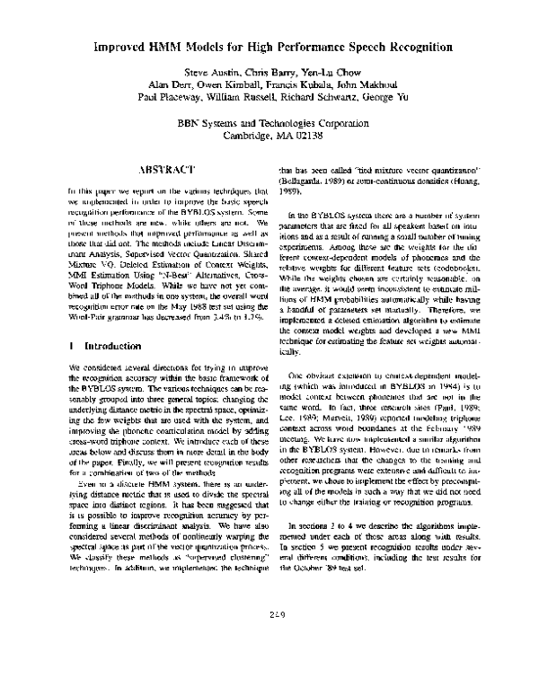 (PDF) Improved HMM models for high performance speech recognition