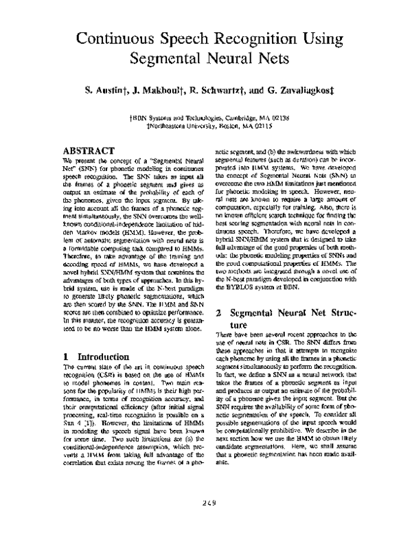 (PDF) Hybrid Segmental Neural Nets for Continuous Speech Recognition (PDF) Hybrid Segmental Neural Nets for Continuous Speech Recognition