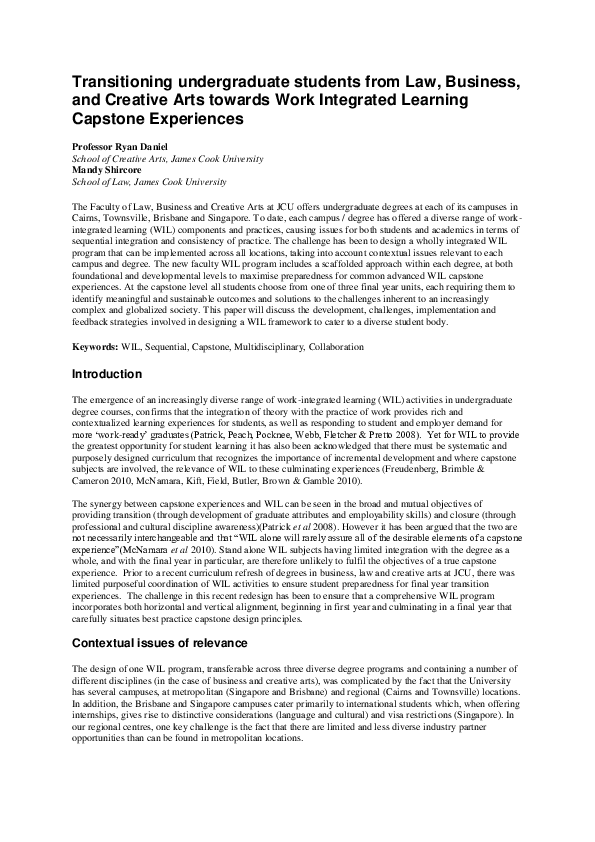 (PDF) Transitioning undergraduate students from Law, Business, and ...