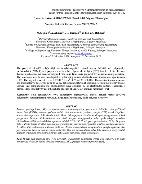 (PDF) Characterization of MG49-PMMA Based Solid Polymer Electrolytes