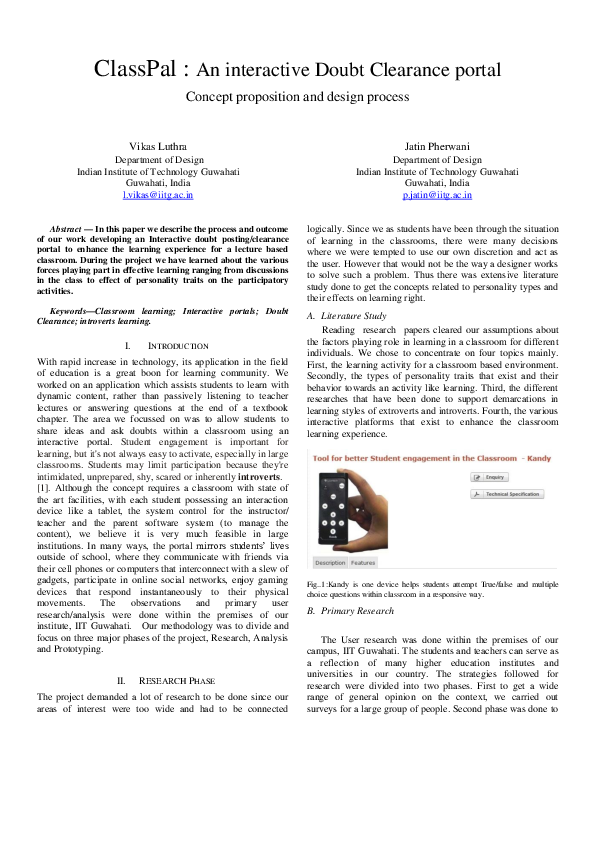 (PDF) ClassPal : An interactive Doubt Clearance portal Concept ...