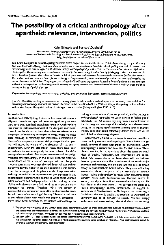 (PDF) The possibility of a critical anthropology after apartheid (with ...