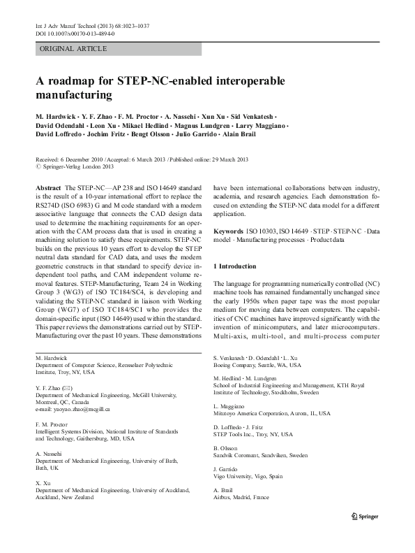 (PDF) A roadmap for STEP-NC-enabled interoperable manufacturing