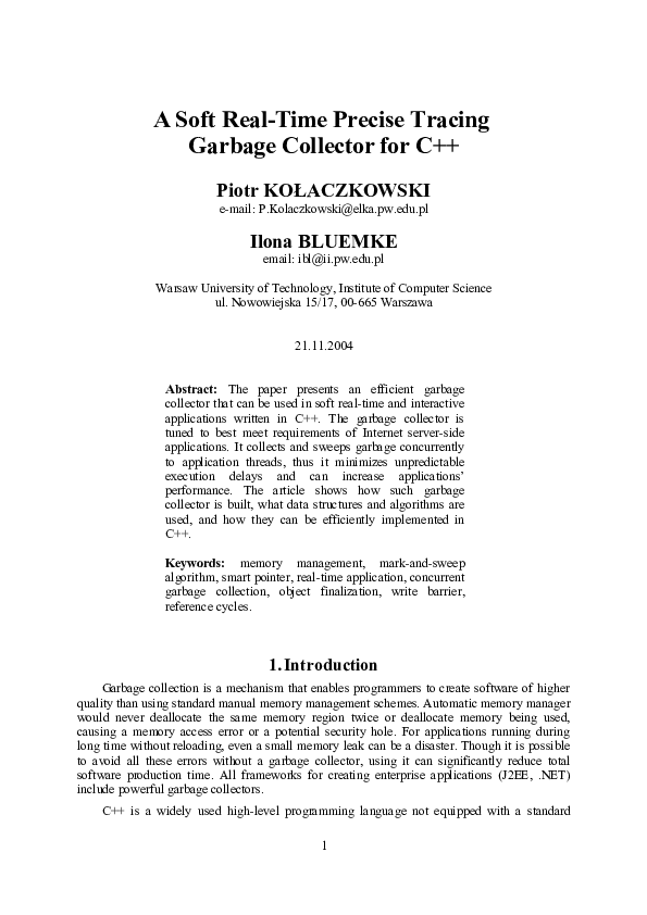 (PDF) A Soft Real-Time Precise Tracing Garbage Collector for C+