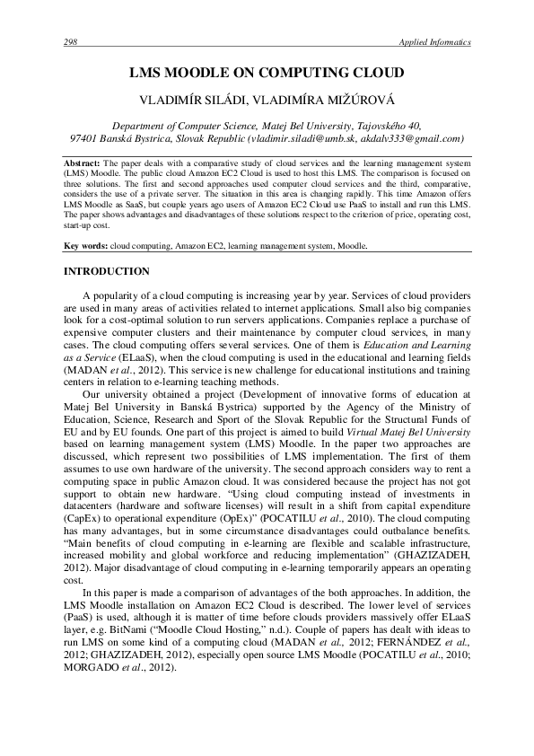 (PDF) LMS Moodle on Computing Cloud