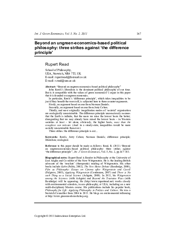 (PDF) 3 strikes against the difference principle - as published