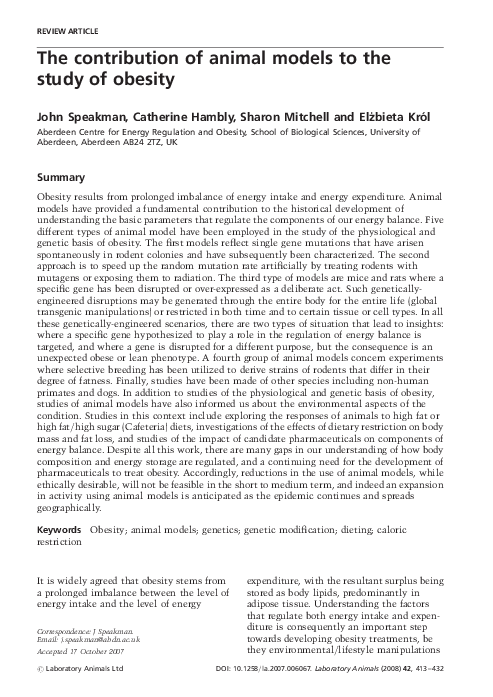 (PDF) The contribution of animal models to the study of obesity