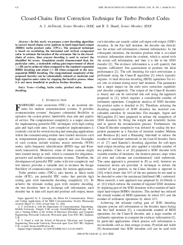 (PDF) Closed-Chains Error Correction Technique for Turbo Product Codes