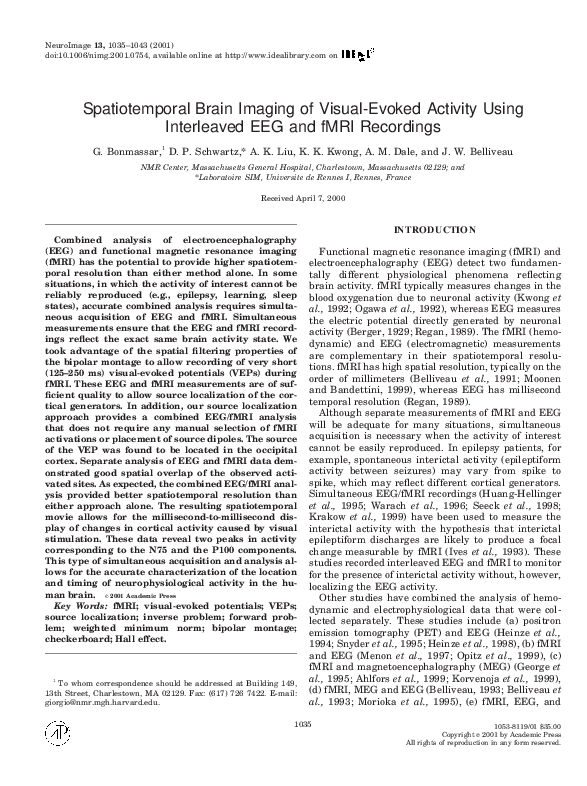 Pdf Spatiotemporal Brain Imaging Of Visual Evoked Activity Using Interleaved Eeg And Fmri