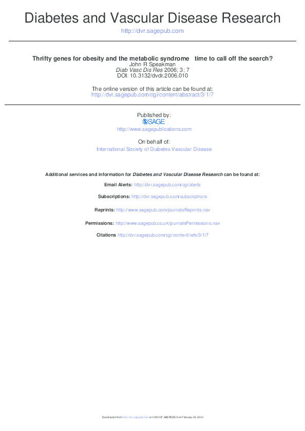 (PDF) Thrifty genes for obesity and the metabolic syndrome time to call ...