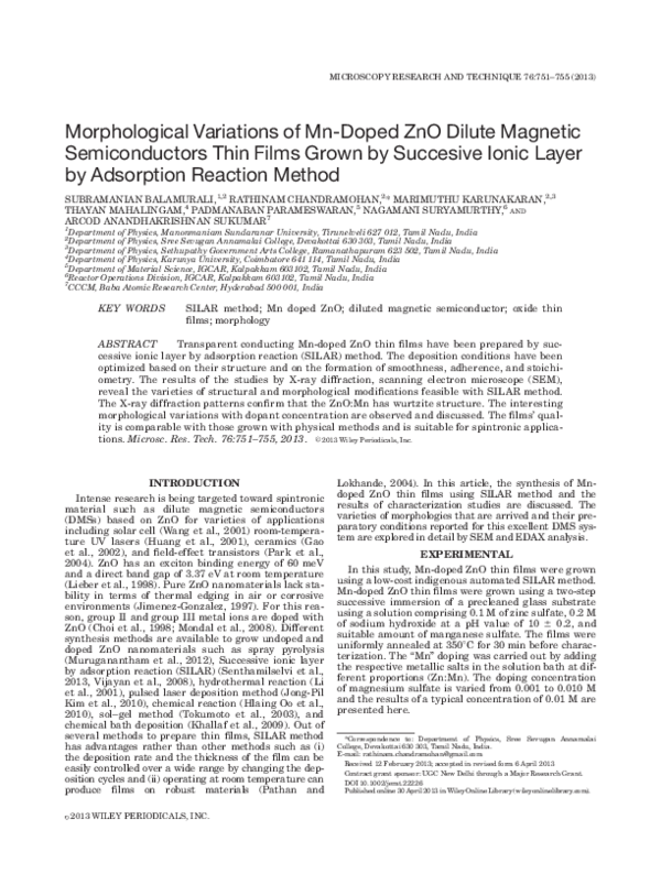 (PDF) Morphological Variations of Mn-Doped ZnO Dilute Magnetic Semiconductors Thin Films Grown ...
