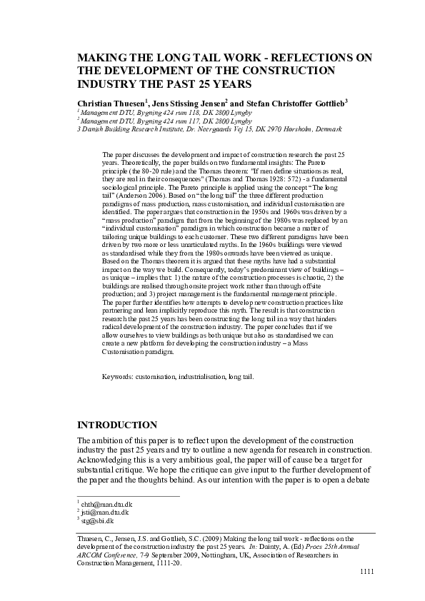 (PDF) MAKING THE LONG TAIL WORK - REFLECTIONS ON THE DEVELOPMENT OF THE ...