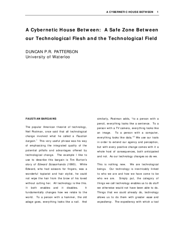 (PDF) A CYBERNETIC HOUSE BETWEEN 1 A Cybernetic House Between: A Safe ...