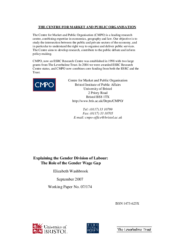 (PDF) Explaining the Gender Division of Labour:The Role of the Gender ...