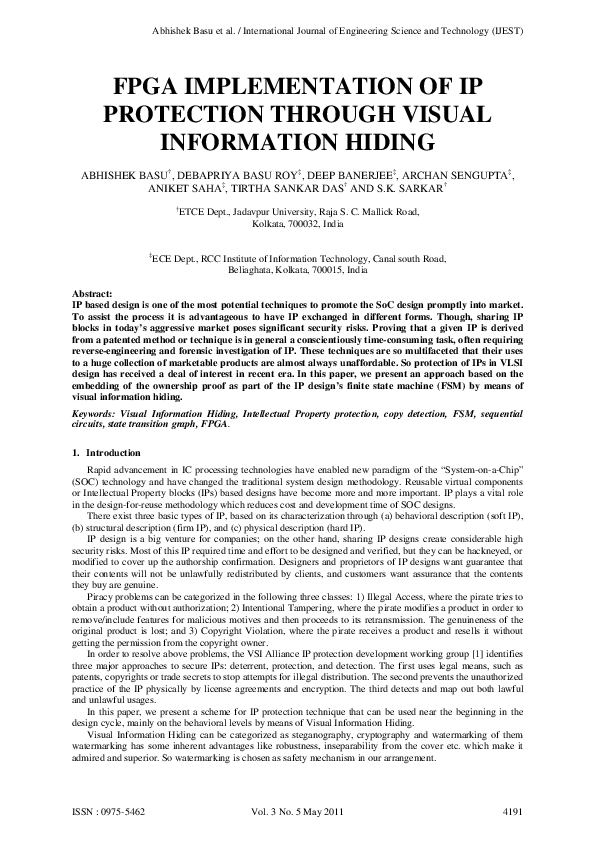 Pdf Fpga Implementation Of Ip Protection Through Visual Information Hiding