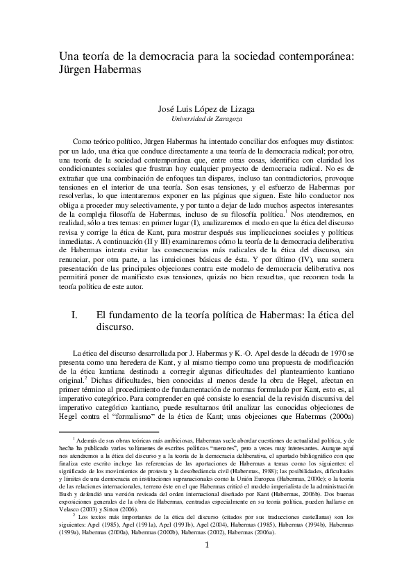 (PDF) Una teoría de la democracia para la sociedad contemporánea: Jürgen Habermas