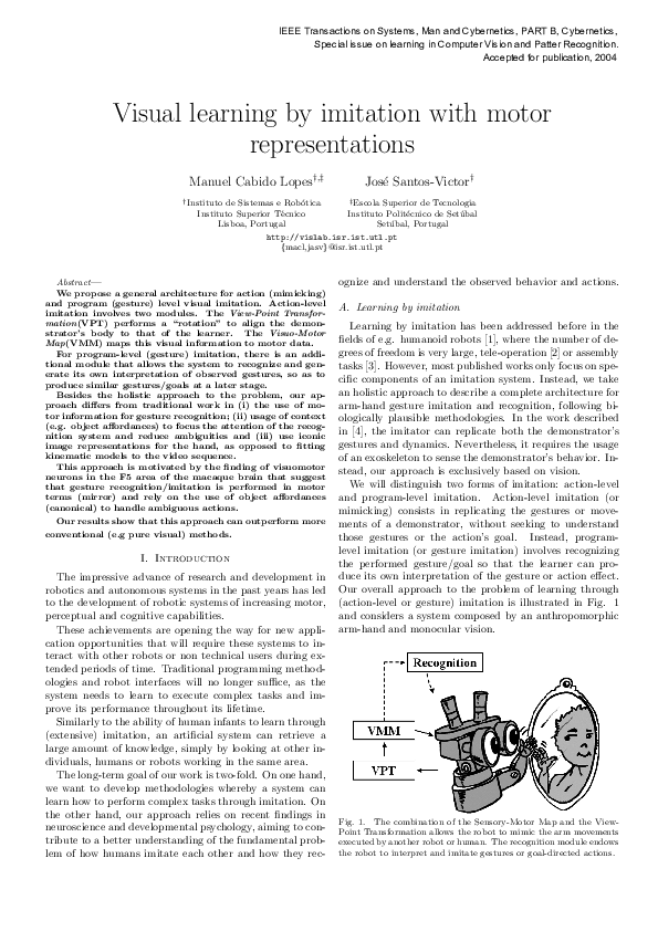 (PDF) Visual learning by imitation with motor representations
