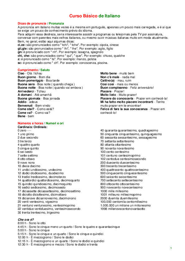 (PDF) Apostila de Italiano Básico