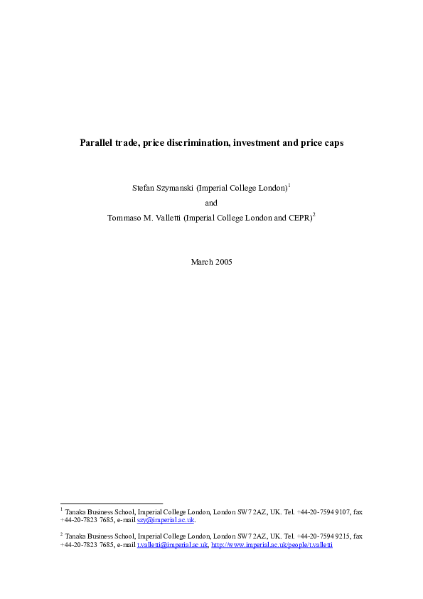 (PDF) Parallel trade, price discrimination, investment and price caps