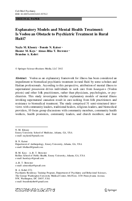(PDF) Explanatory models and mental health treatment: is vodou an ...