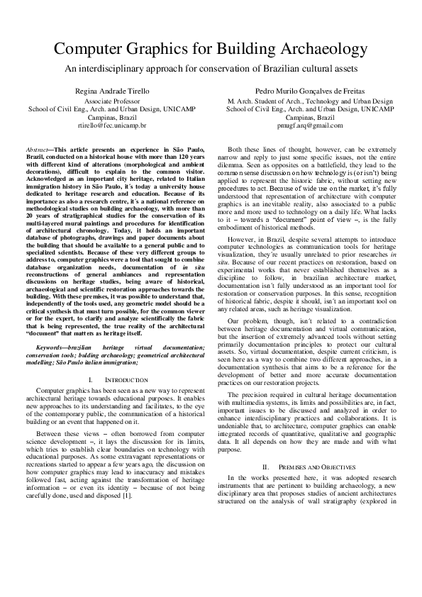 Computer Graphics for Building Archaeology .An interdisciplinary ...